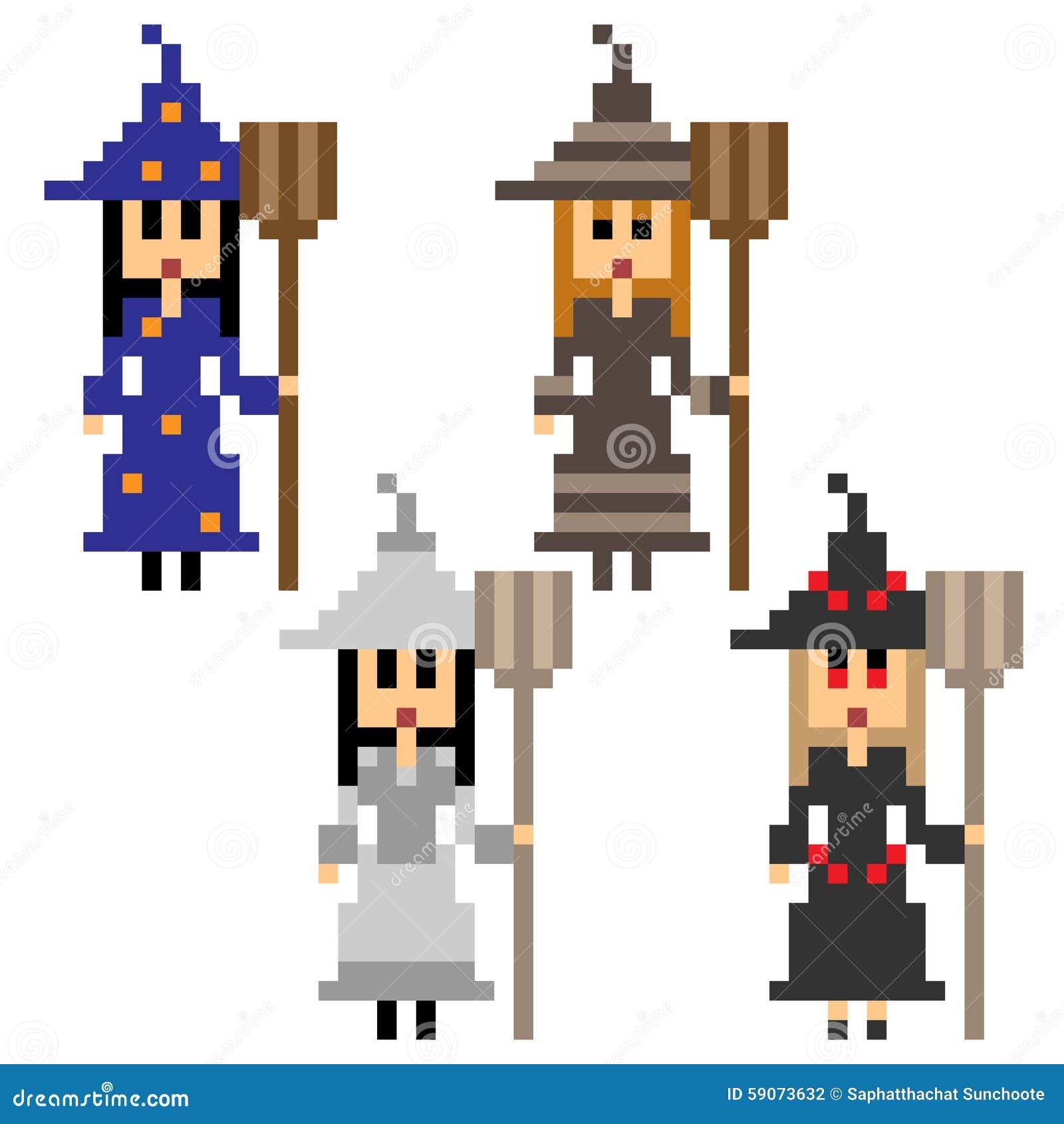 Illustration Pixel Art Witch Broom Standing Stock Vector - Illustration ...