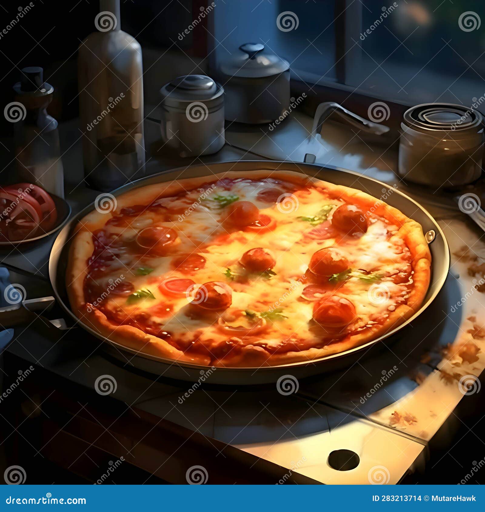 Illustration of Pizza on a Table with Condiments Stock Illustration ...