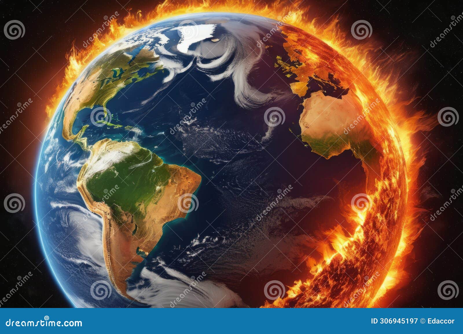 Illustration of the Planet Earth Burning in Flames, Surrounded by Fire ...