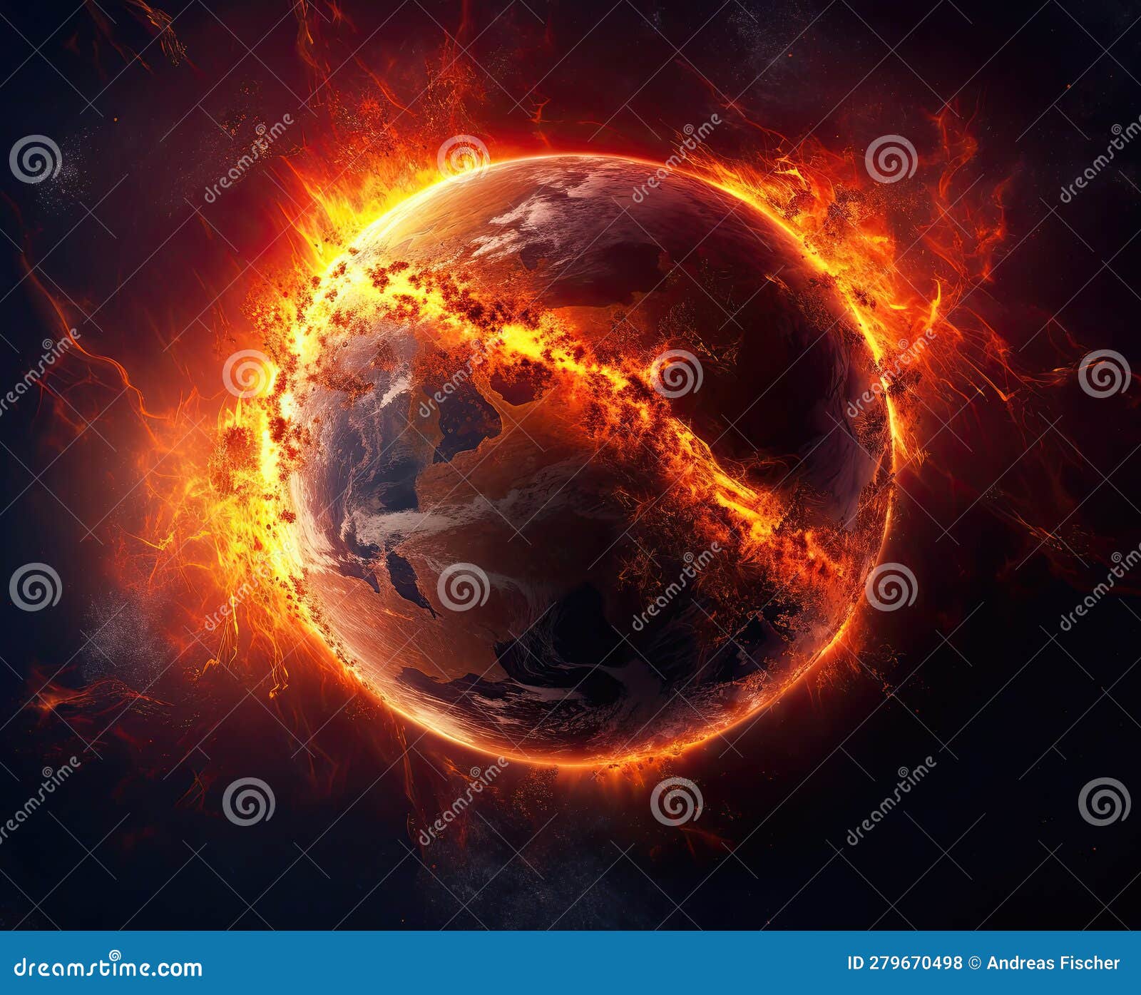Illustration of the Planet Earth Burning. Burning World Earth Stock ...