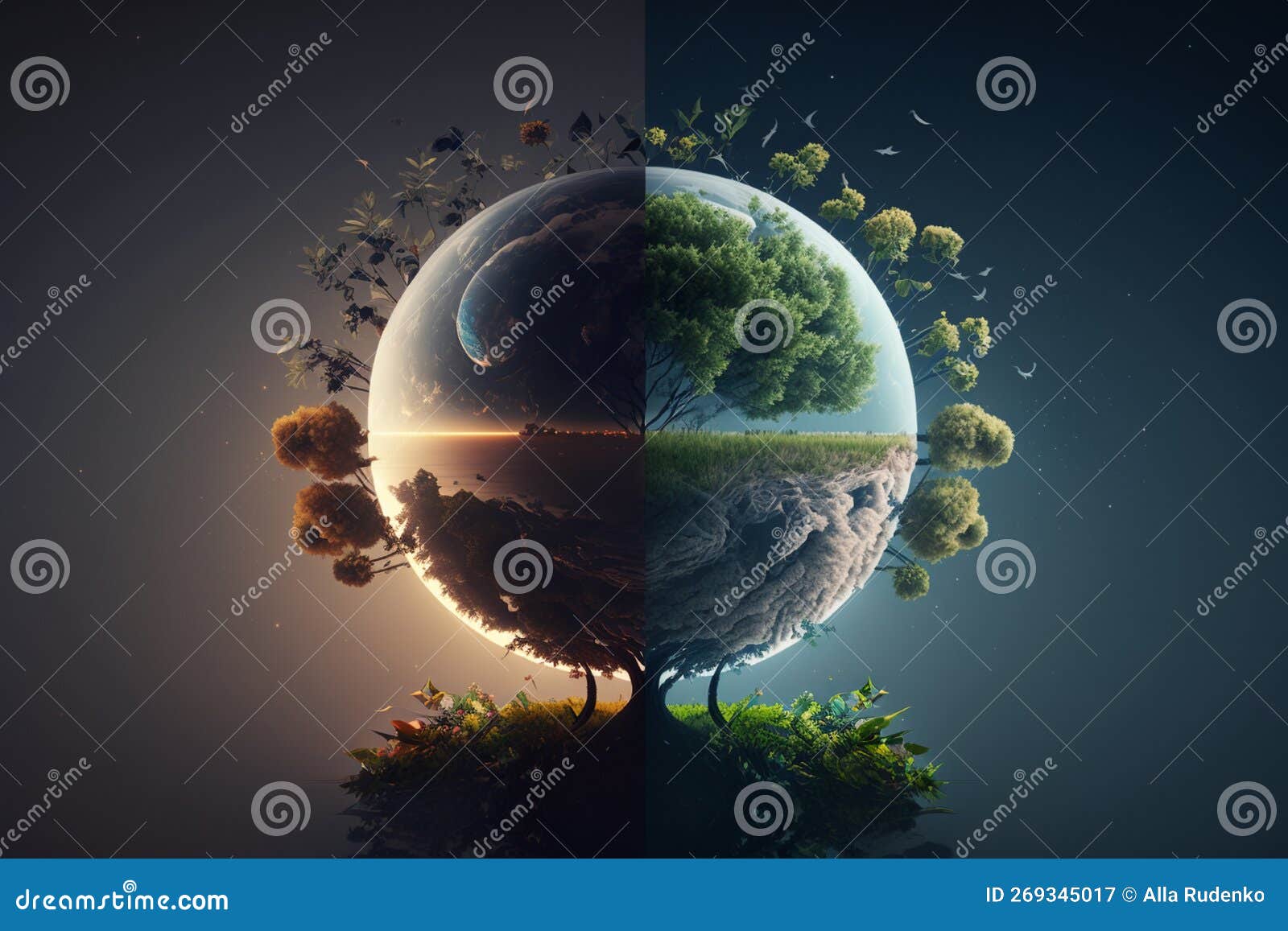 Illustration of the Planet Earth Divided into Two Parts of Day and ... Illustration of the Planet Earth Divided into Two Parts of Day and ...