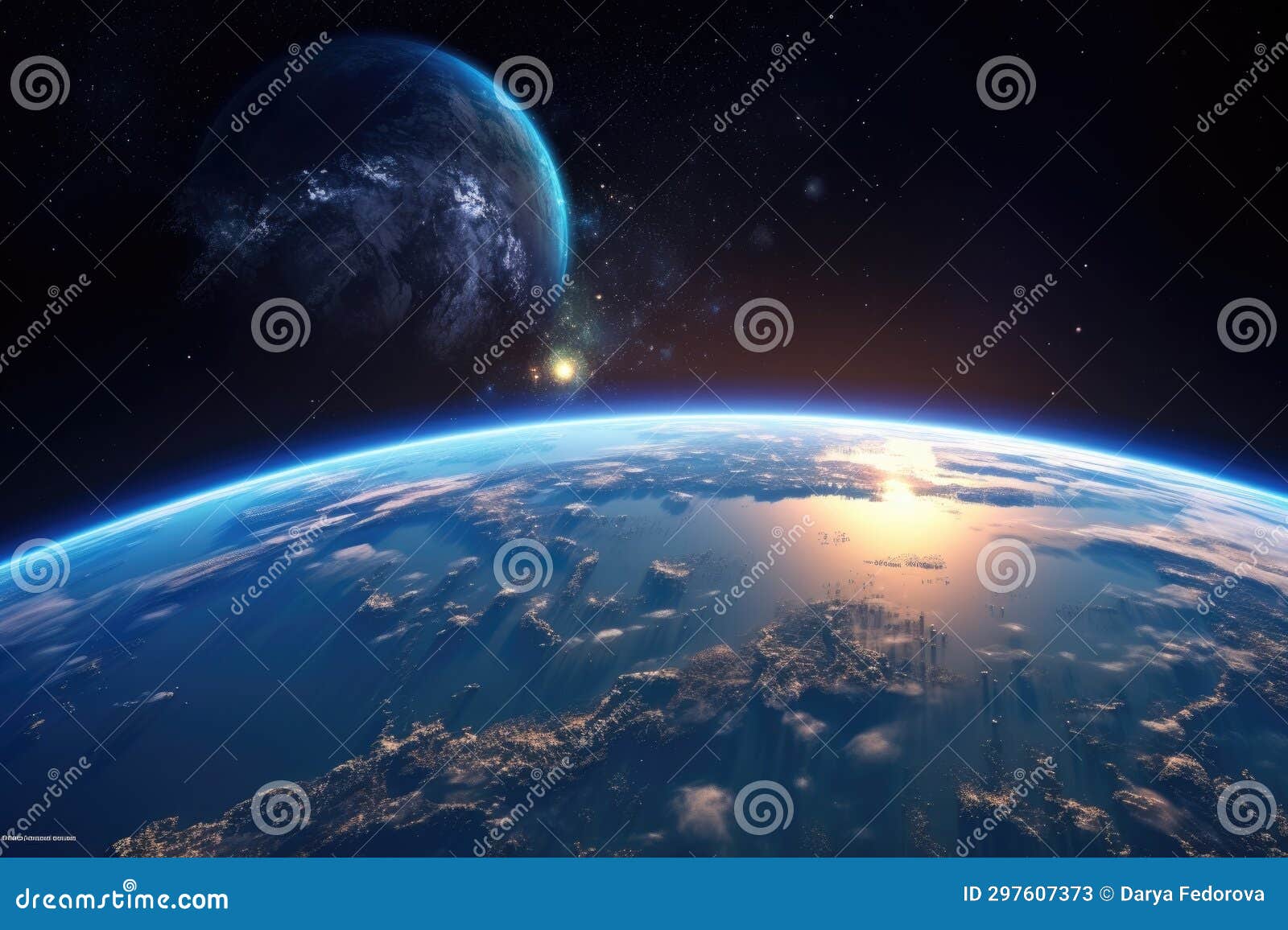 Illustration of Planet Earth with Light and Clouds in Outer Space Stock ...