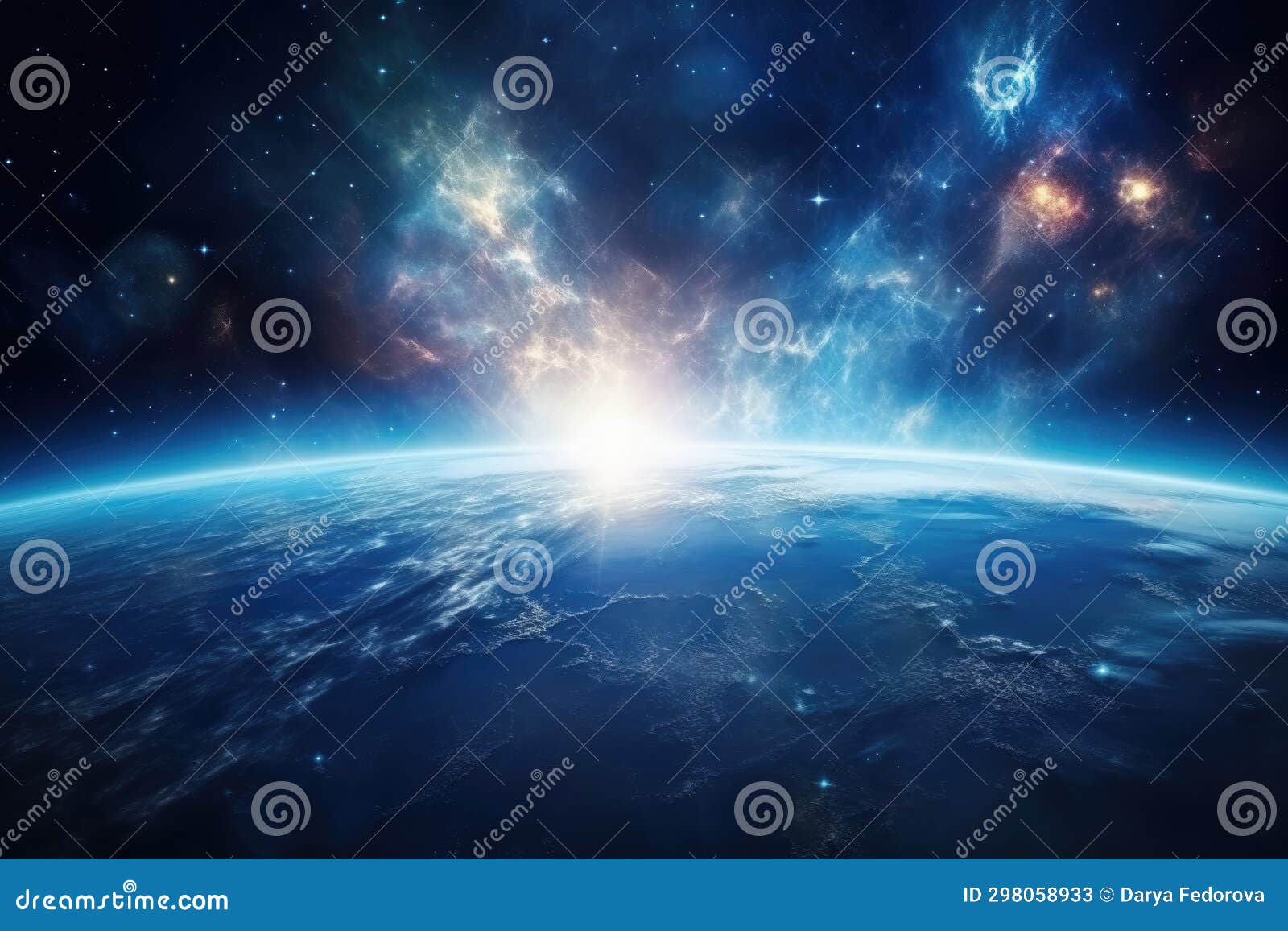 Illustration of Planet Earth with Light and Clouds in Outer Space Stock ...