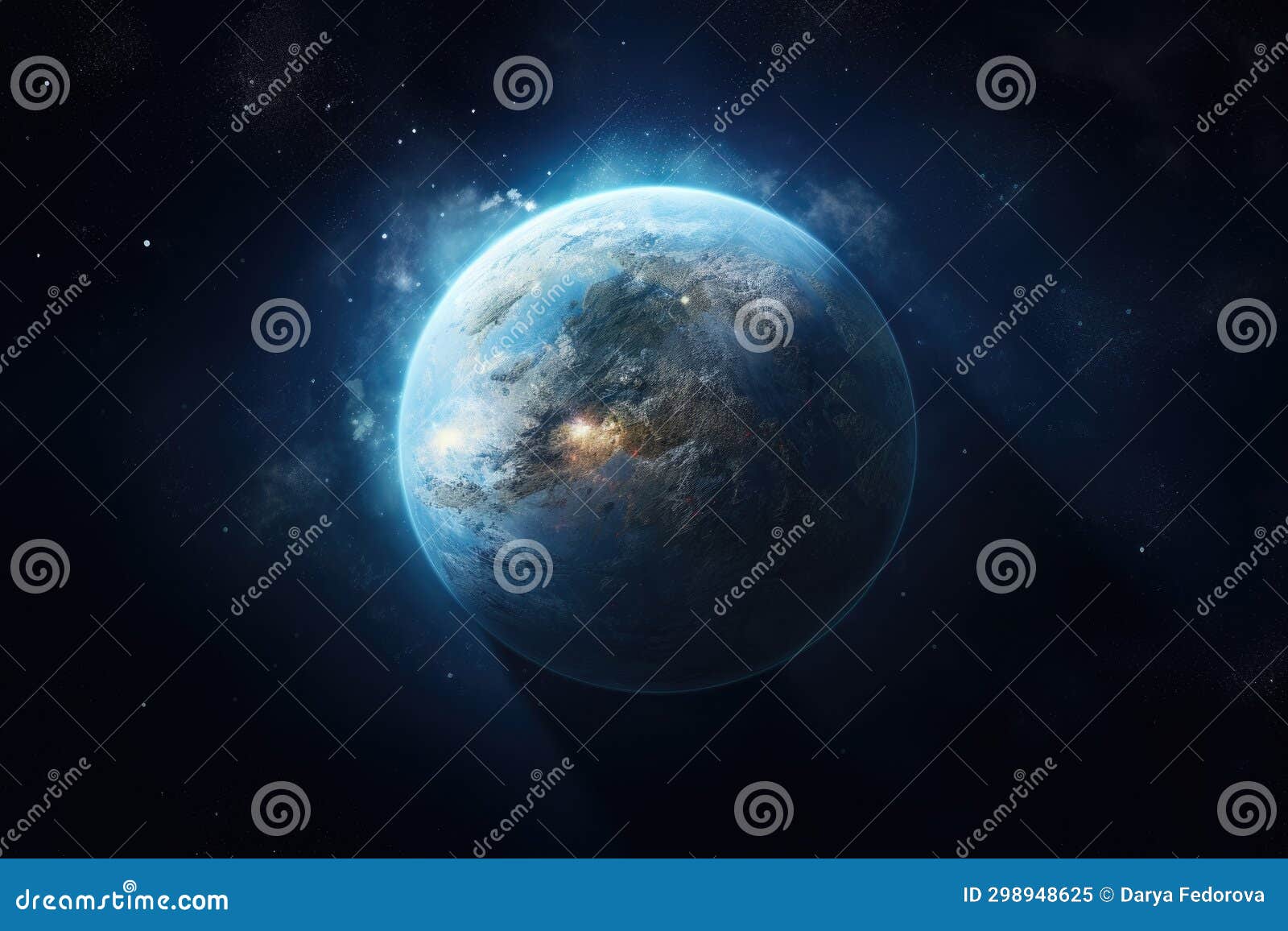 Illustration of Planet Earth with Light and Clouds in Outer Space Stock ...