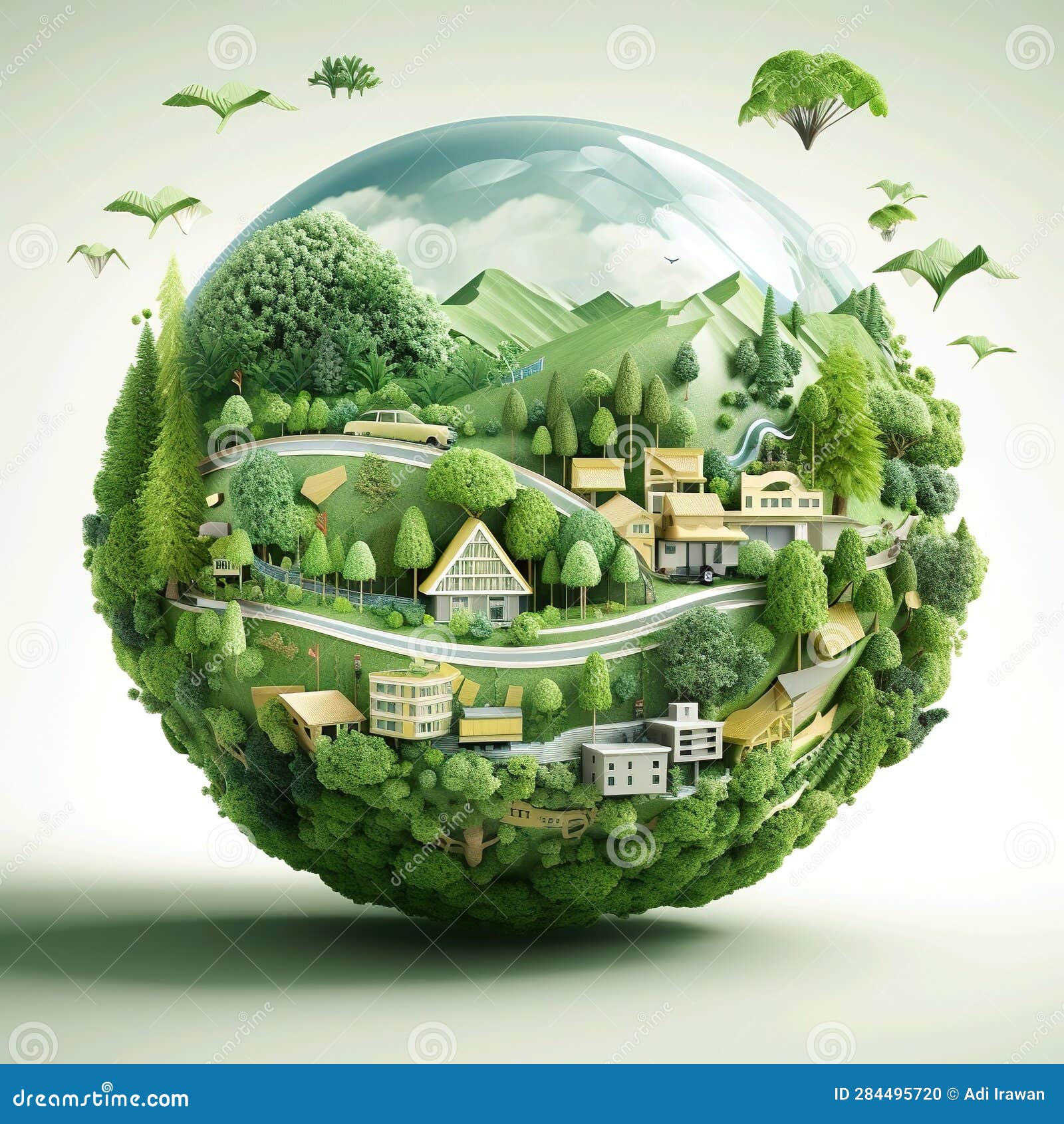 Illustration of a Planet Shaped Filled with Green Nature Stock ...