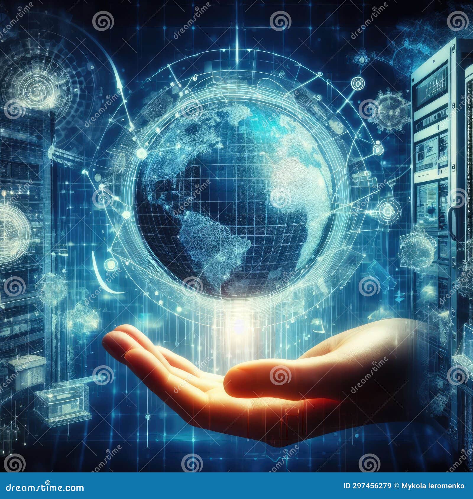 Illustration of a Planet Surrounded by an Informational Data Network ...