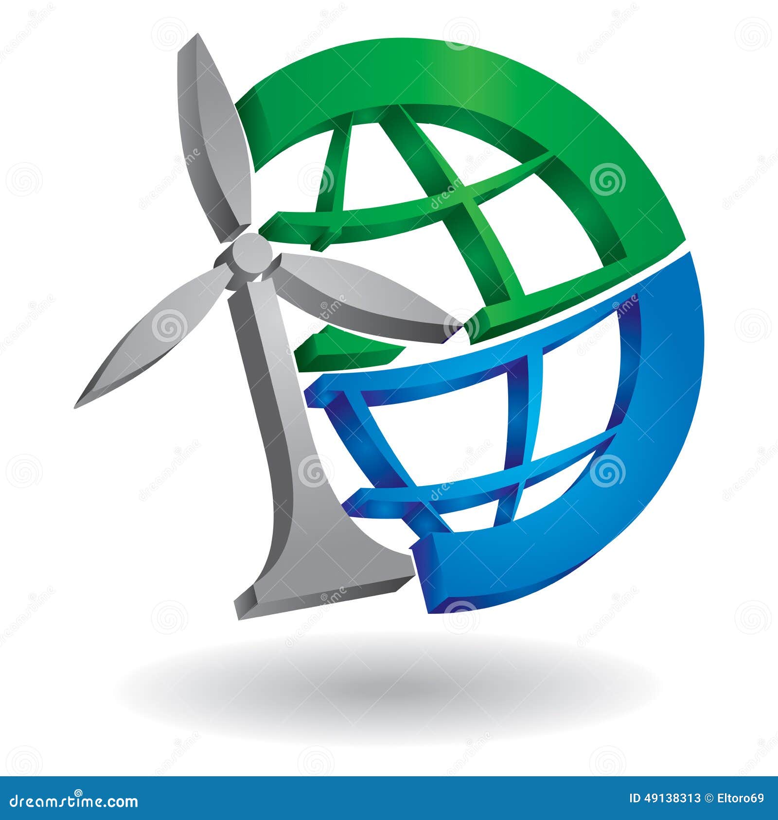 Illustration with Planet and Windmill Stock Vector - Illustration of ...