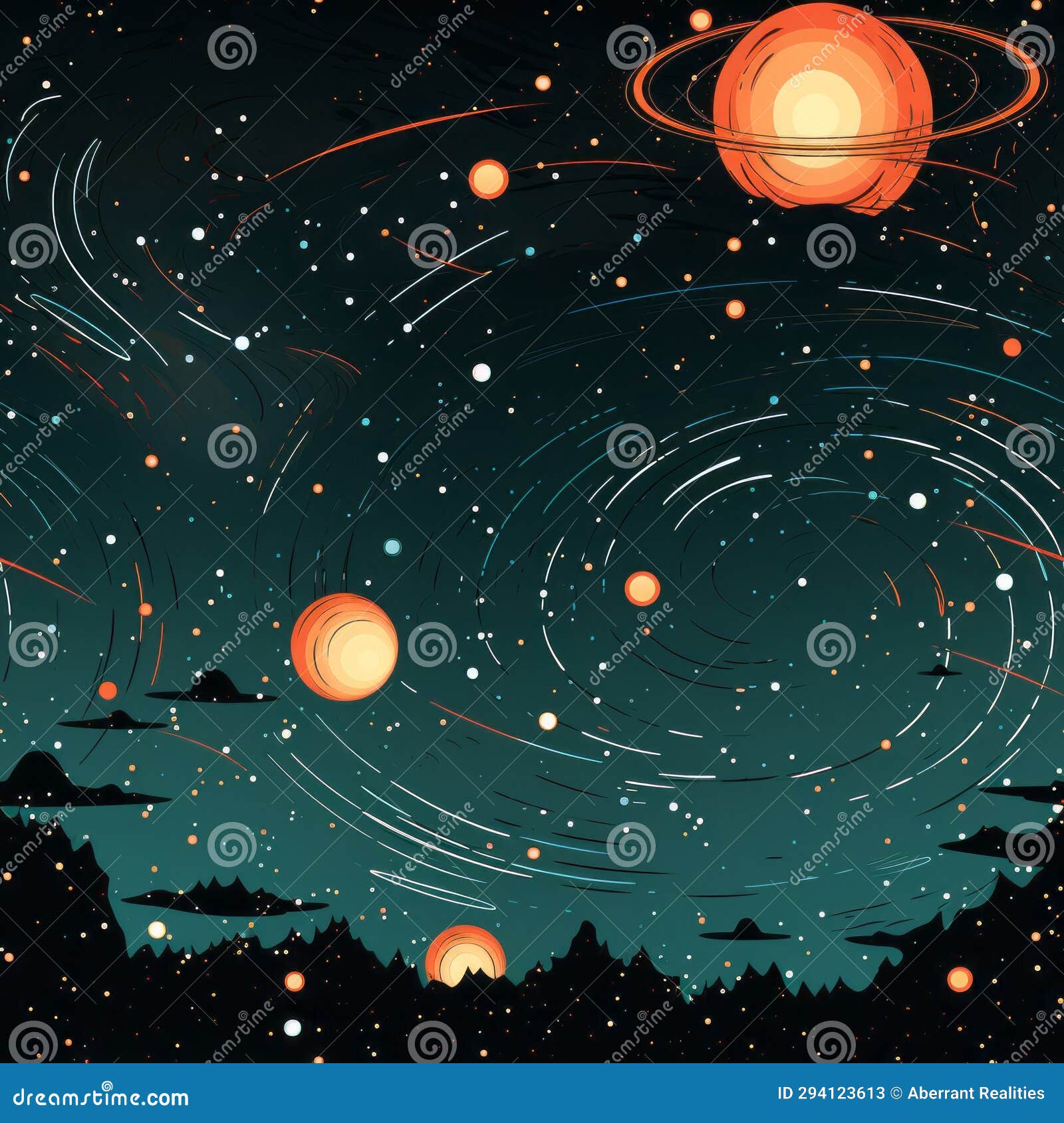 An Illustration of Planets in the Night Sky Stock Illustration ...