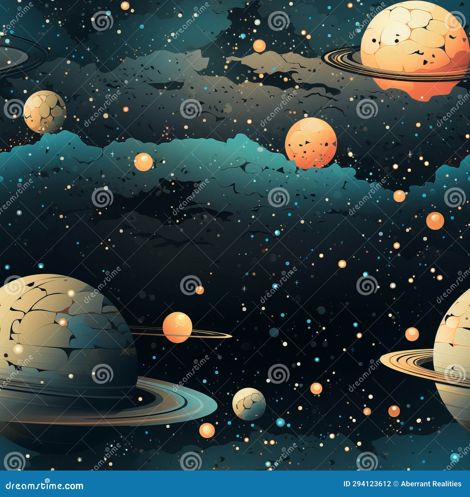 An Illustration of Planets in the Night Sky Stock Illustration ...
