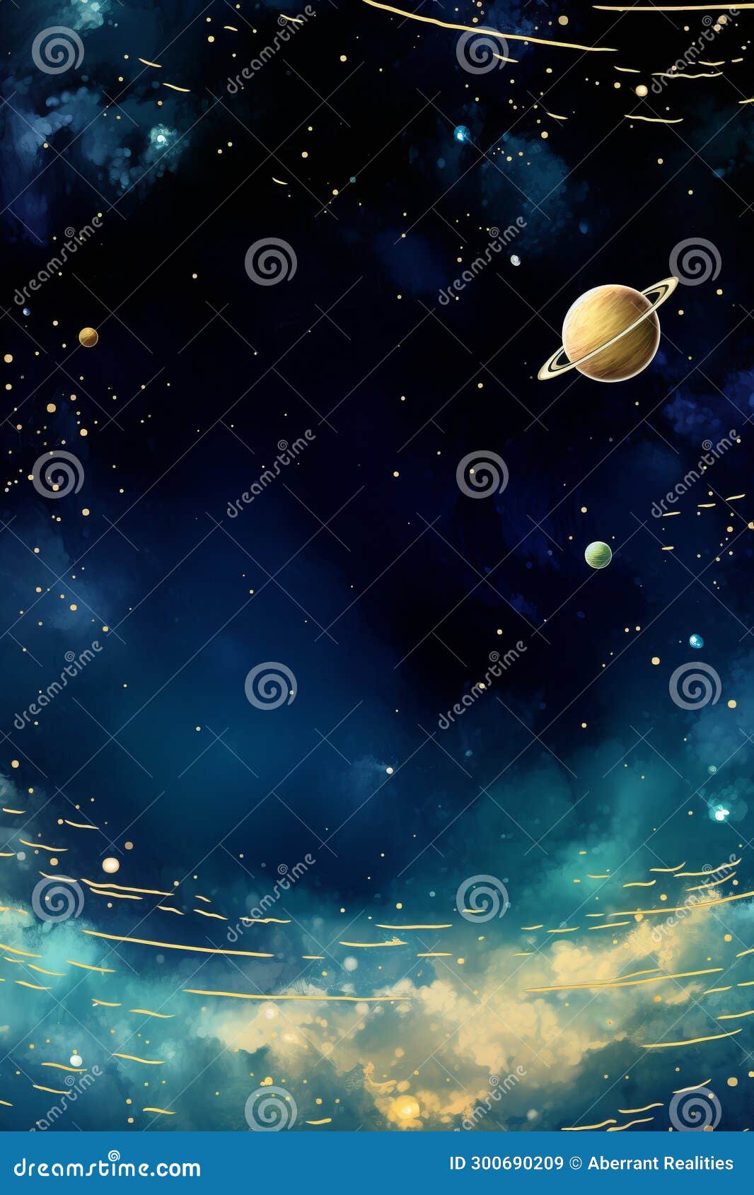 An Illustration of Planets and Stars in Space Stock Illustration ...