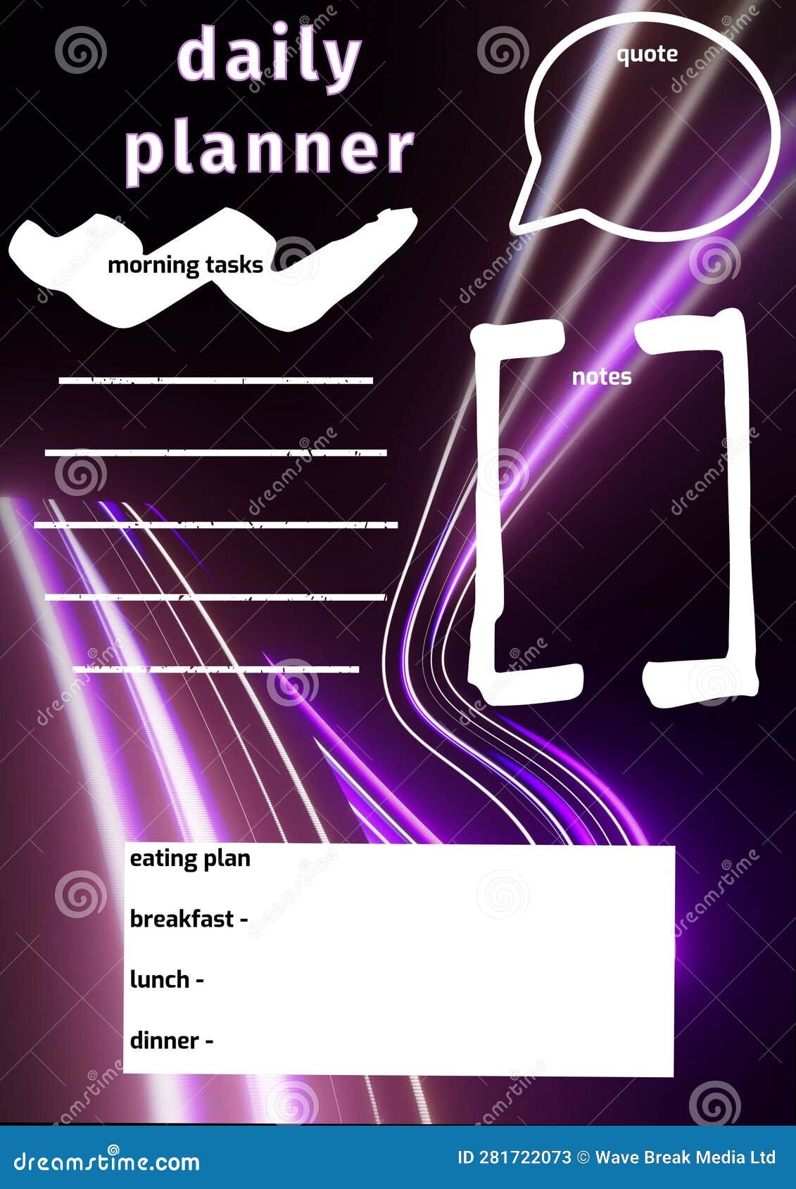 Illustration of daily Planner, Morning Tasts, Quotes, Notes, Eating ...