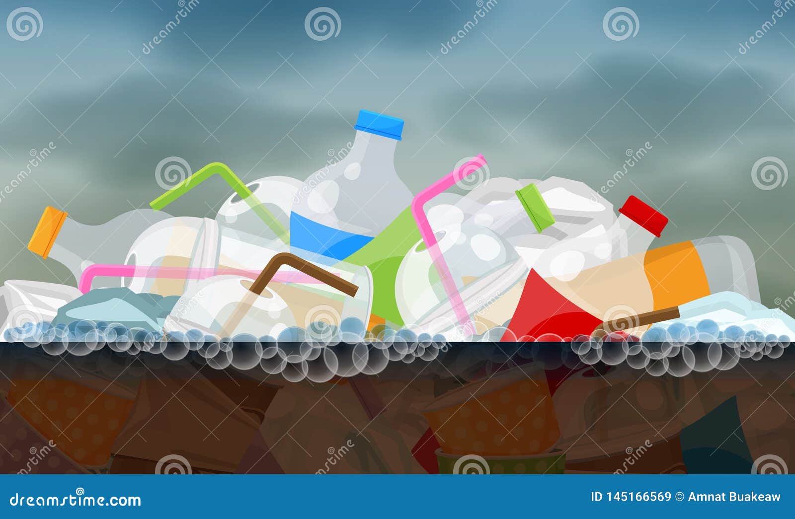 Plastic Waste Float On The Water Rotten Dirty Surface, Concept ...