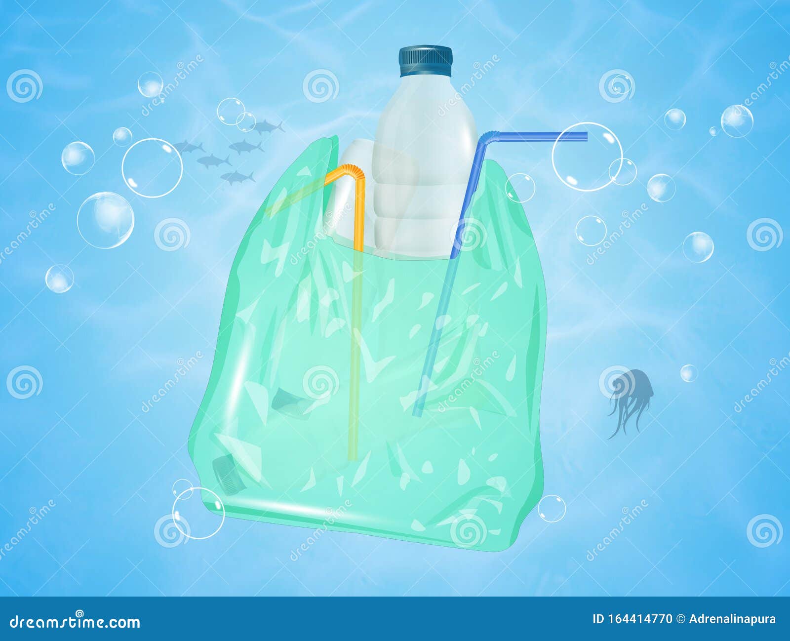 Plastic waste in the ocean stock illustration. Illustration of marine ...