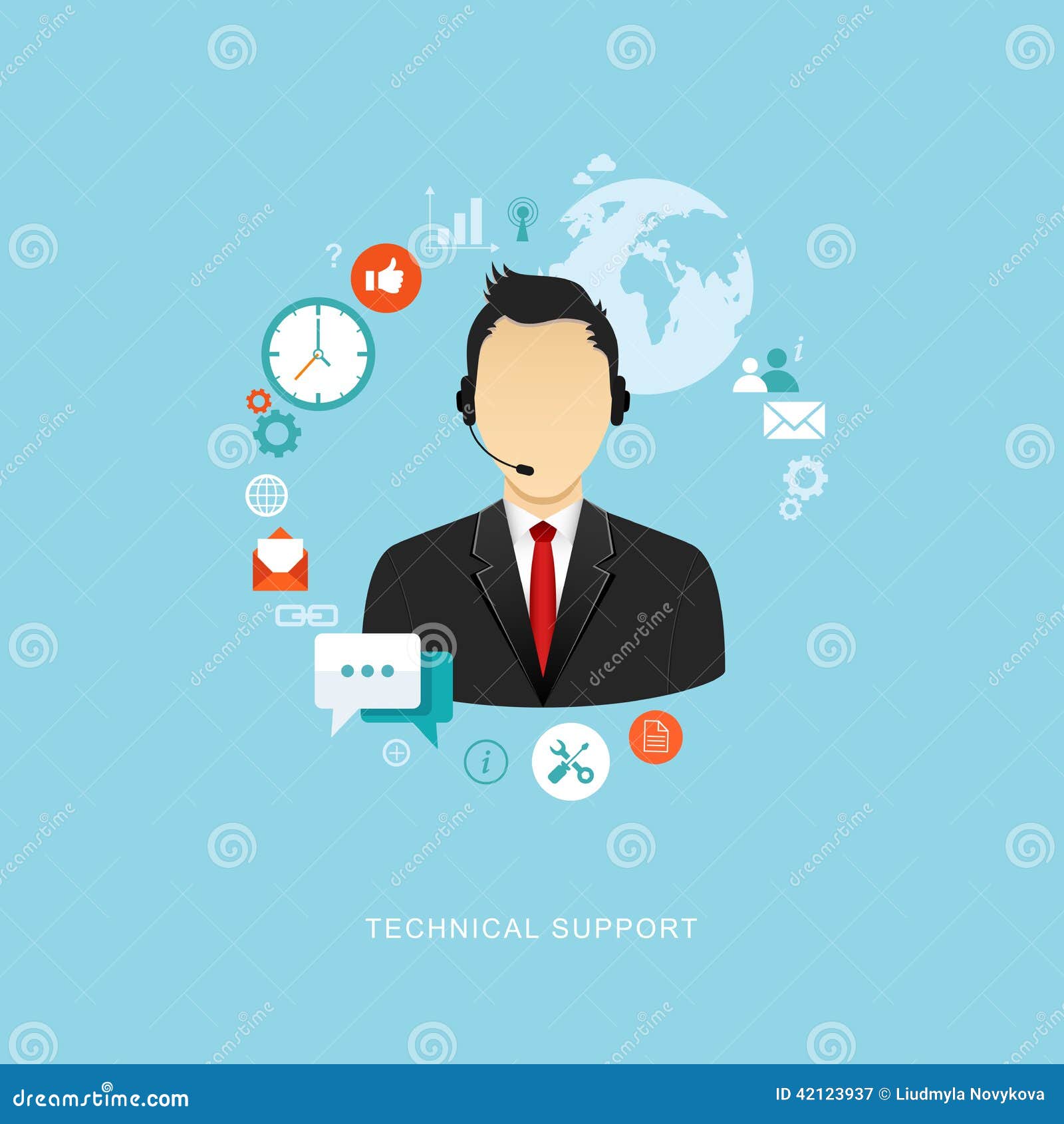 Illustration Plate De Conception Avec Des Icônes Assistant De Support ...