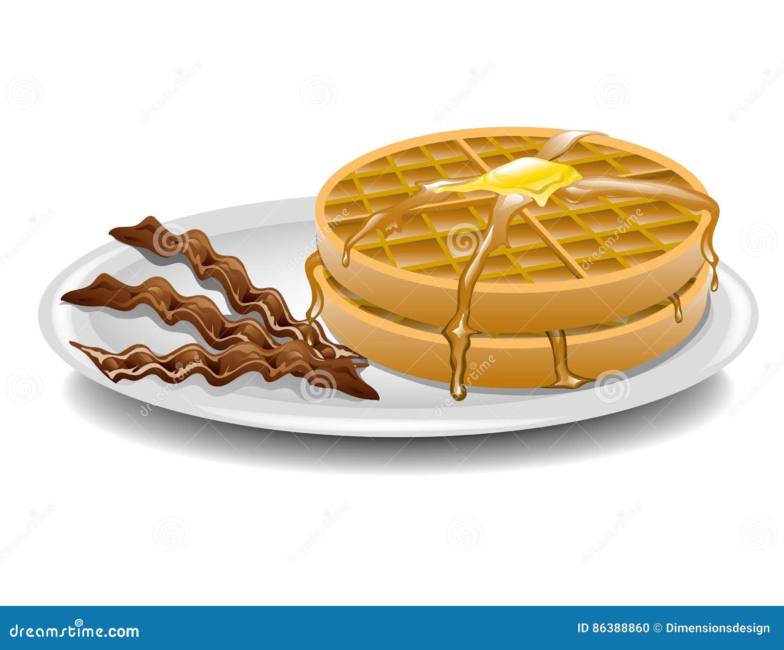 Waffles and Bacon Breakfast Stock Vector - Illustration of graphic ...