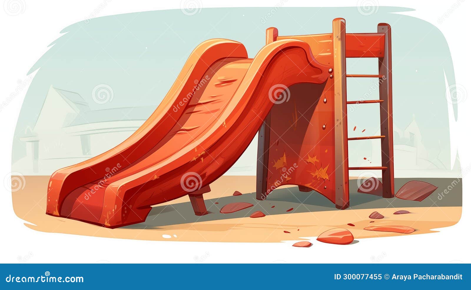 Broken Playground Slide Poses Danger To Children, Cautionary Image, AI ...