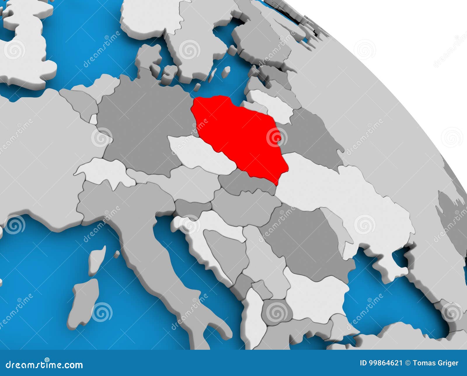 Poland in red on map stock illustration. Illustration of globe - 99864621