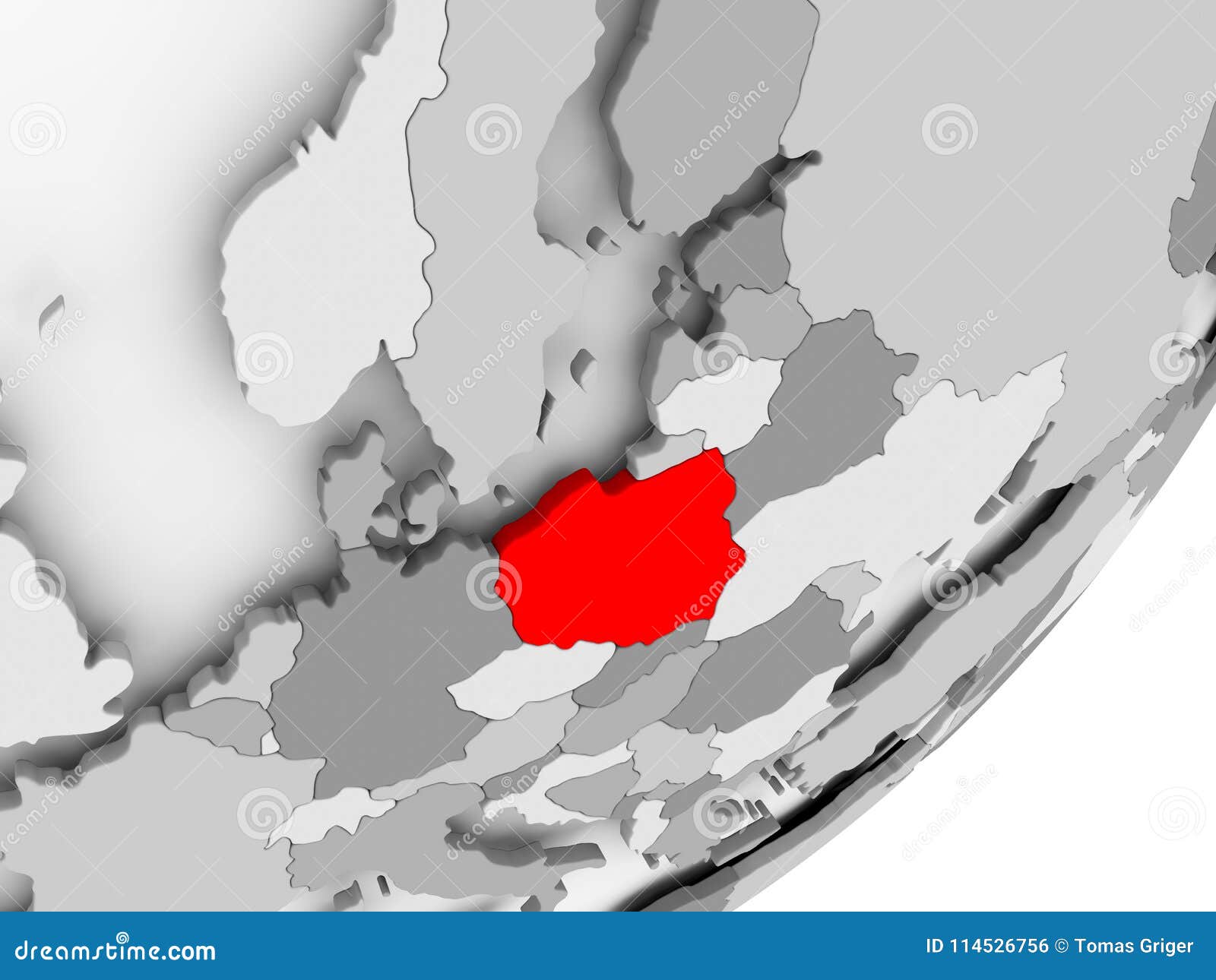 Poland in red on grey map stock illustration. Illustration of european ...