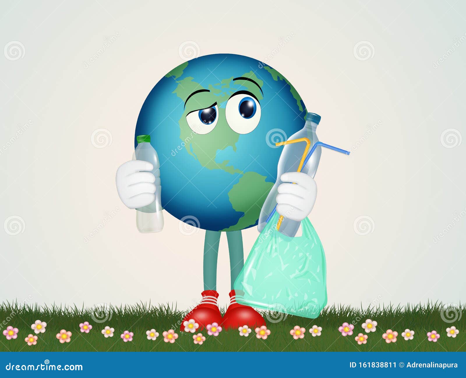 The Pollution of Plastic in the World Stock Illustration - Illustration ...