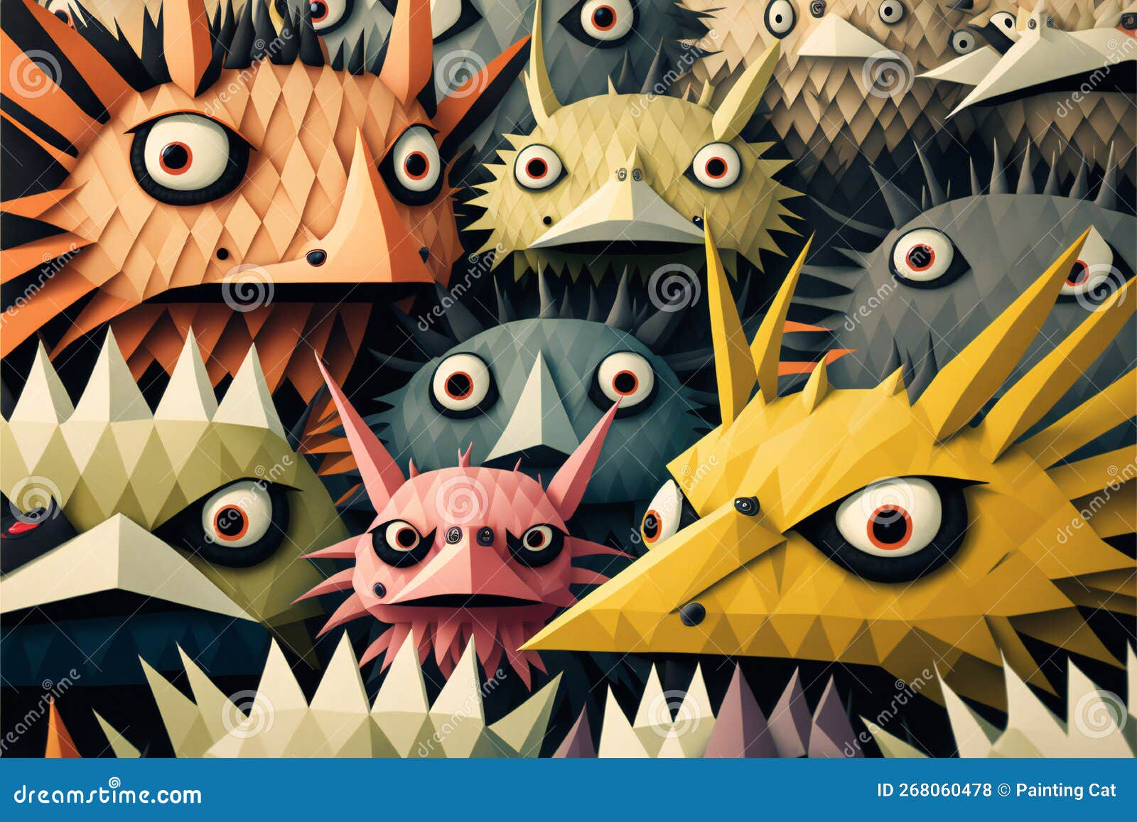 Polygon Patterned Monsters, Digital Illustration Painting Artwork Stock ...