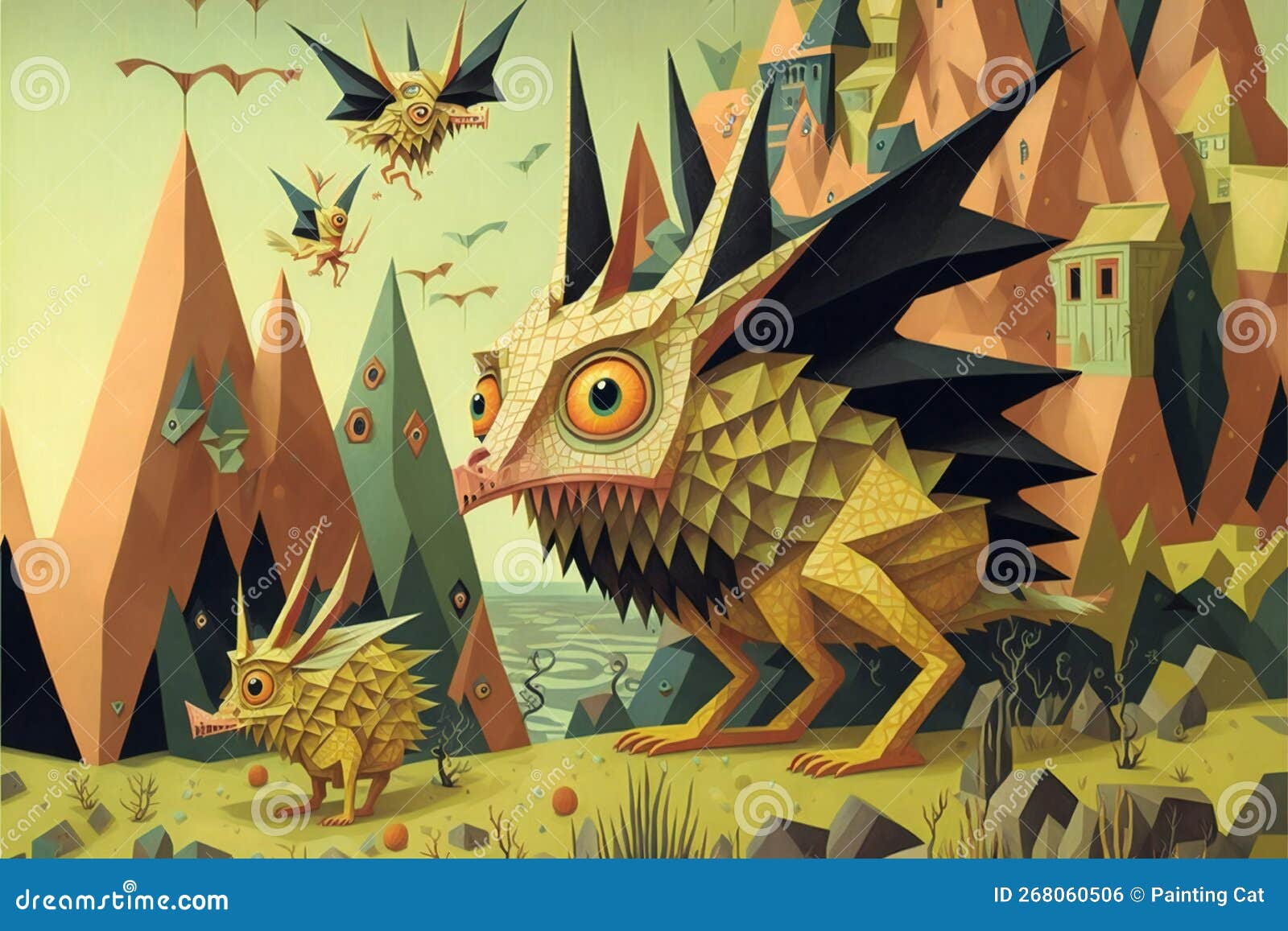 Polygon Patterned Monsters, Digital Illustration Painting Stock ...