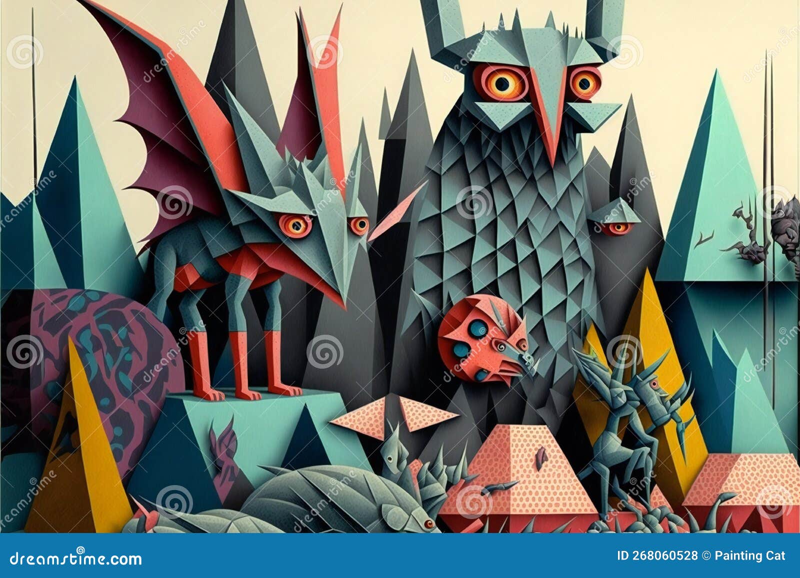 Polygon Patterned Monsters, Digital Illustration Painting Stock ...