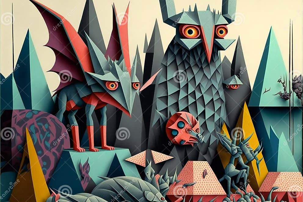 Polygon Patterned Monsters, Digital Illustration Painting Stock ...
