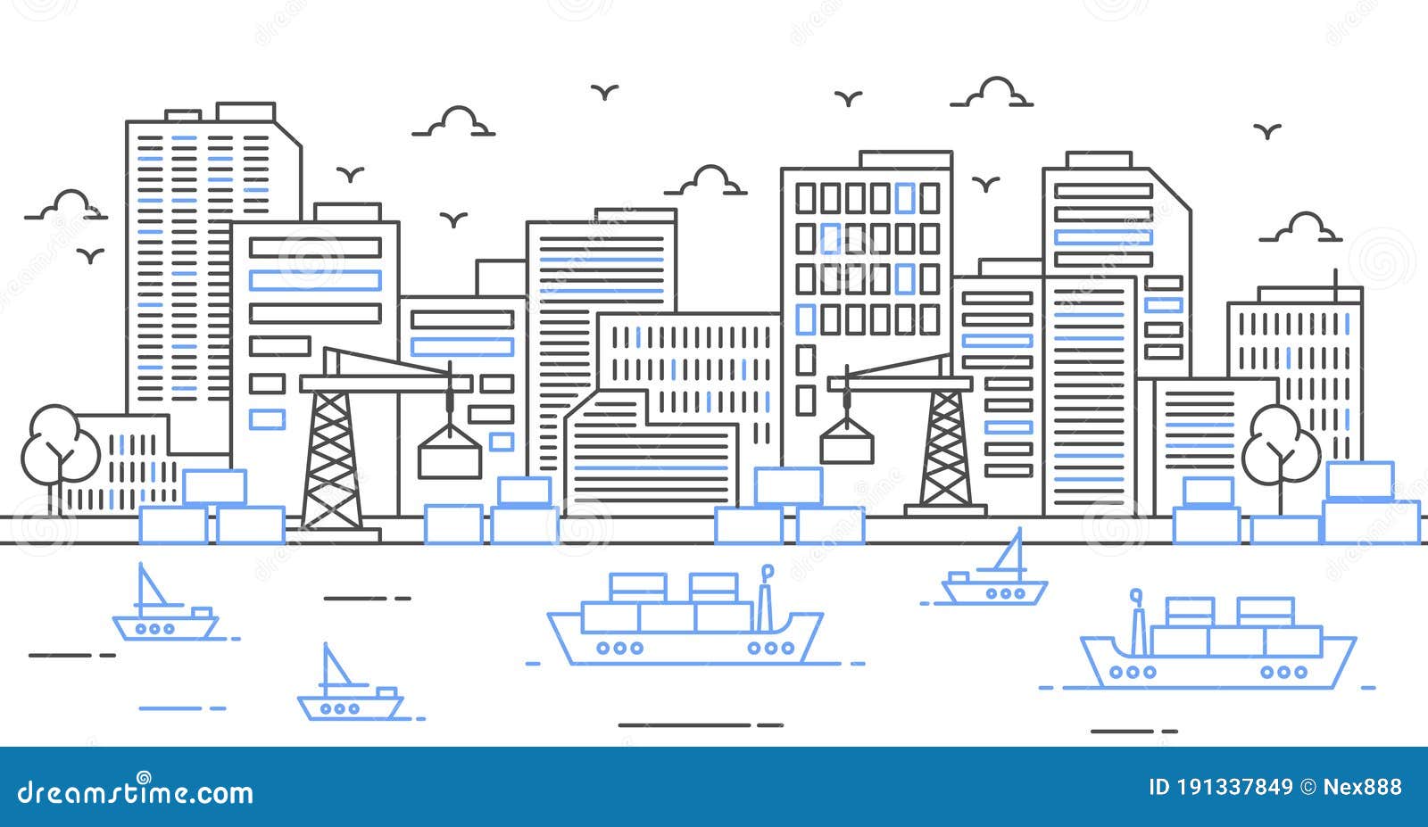 Illustration of a Port by Ship Stock Vector - Illustration of design ...