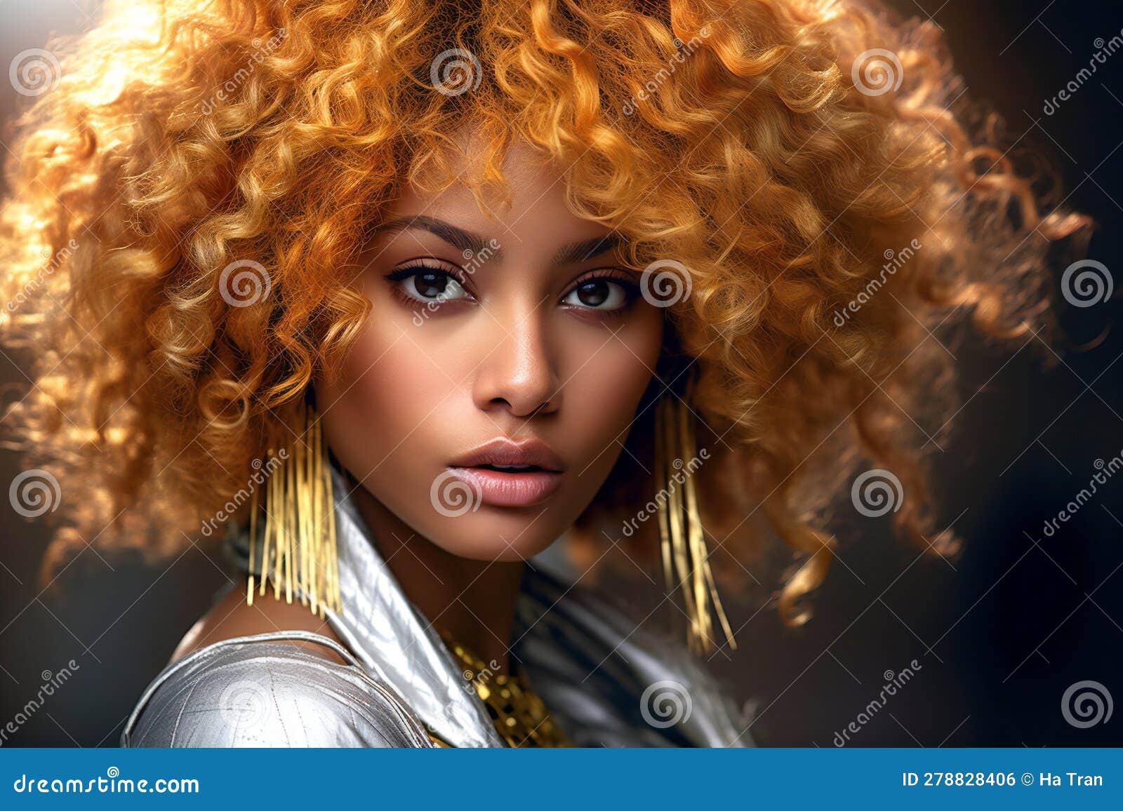 Portrait Of A Beautiful Woman With Curly Hair Beauty Fashion Stock