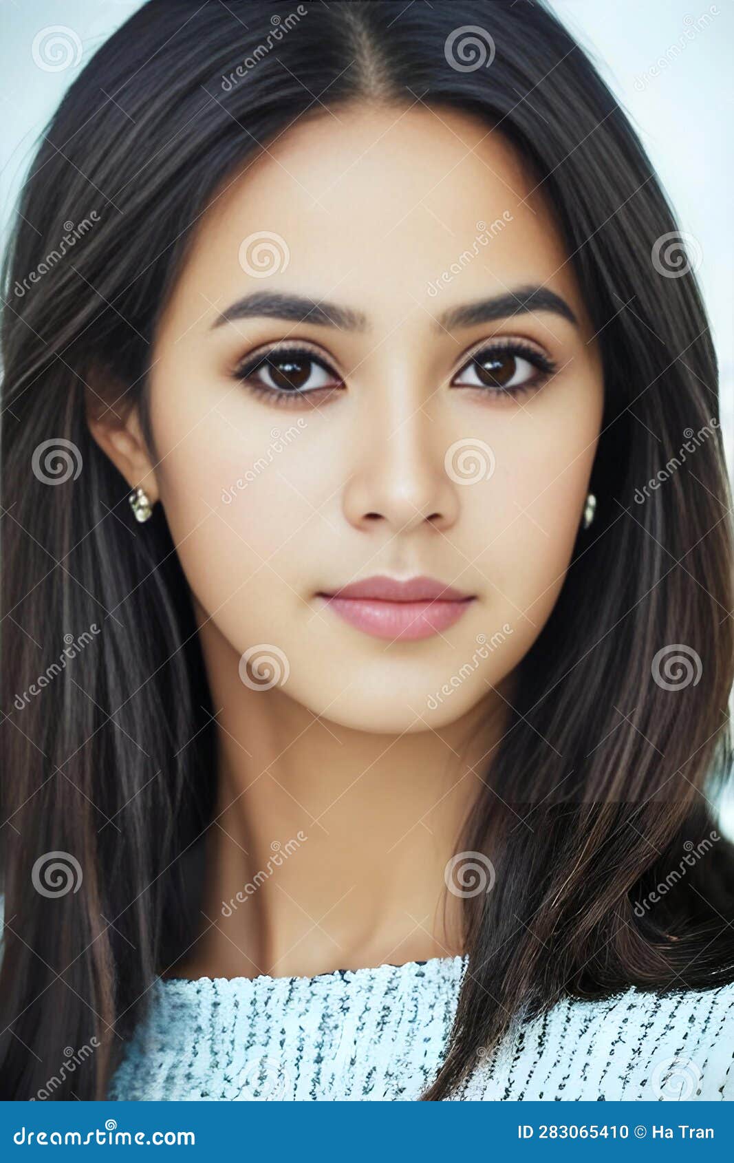 Portrait Of A Beautiful Young Asian Woman With Long Black Hair Stock