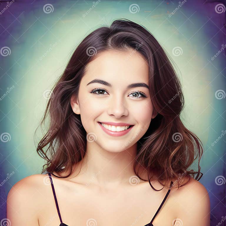 Portrait Of A Beautiful Young Woman With Long Brown Hair And Smiling