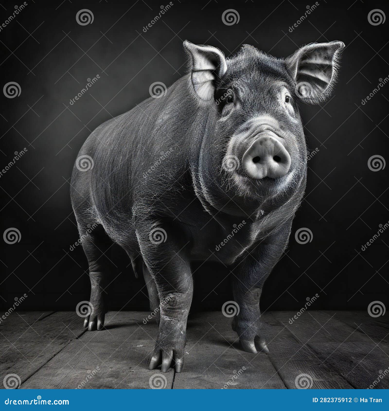 Portrait of a Black Pig on a Dark Background, Studio Shot Stock ...