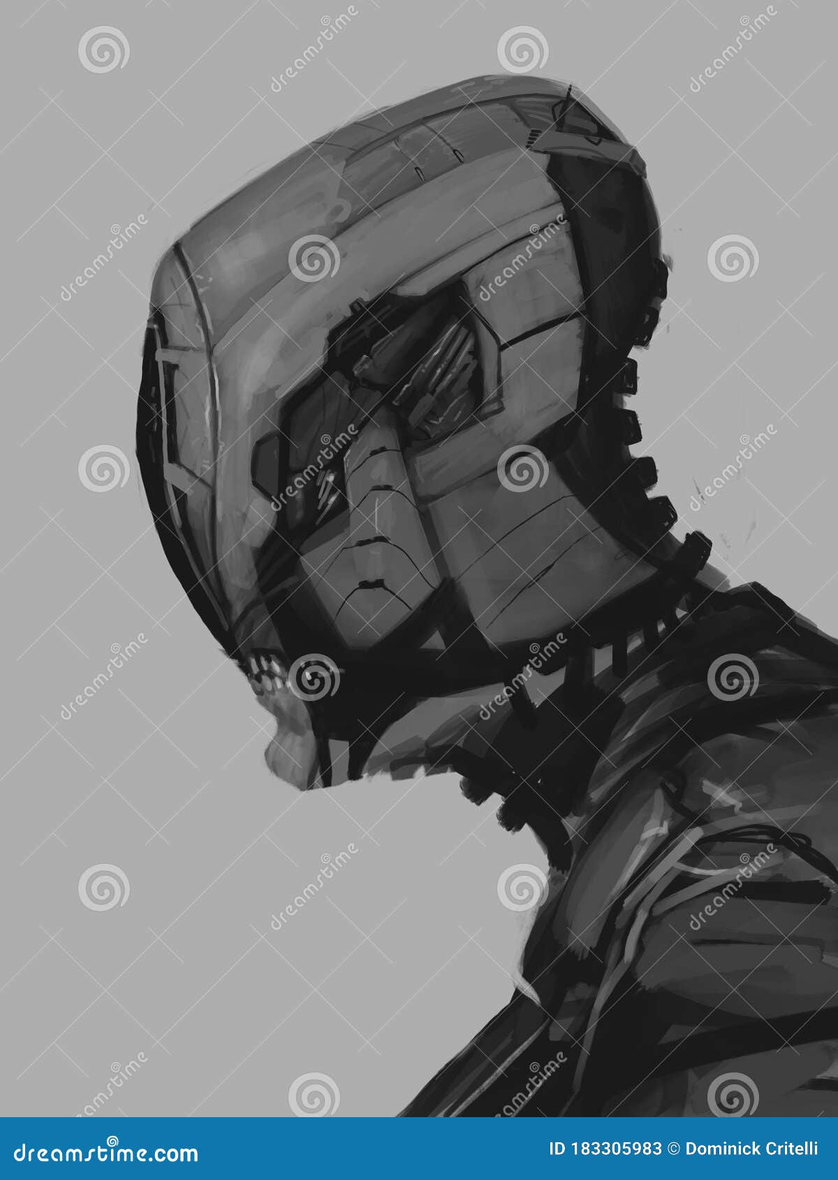 Illustration Portrait of a Cyborg Creature from the Future - Digital ...