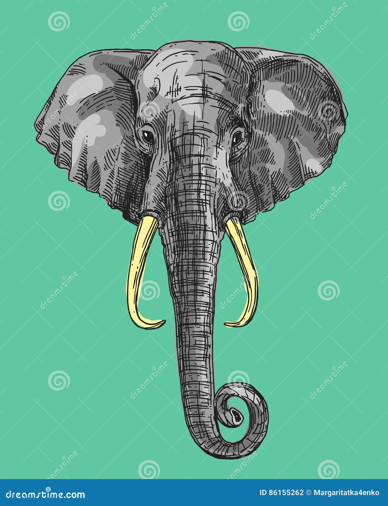 Illustration Portrait of Elephant Stock Vector - Illustration of retro ...