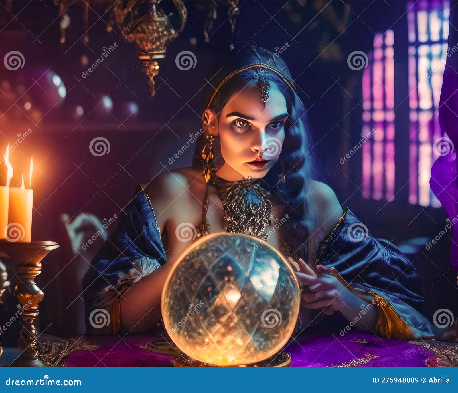 Illustration of a Portrait of a Fortune Teller with a Magic Ball. Stock ...