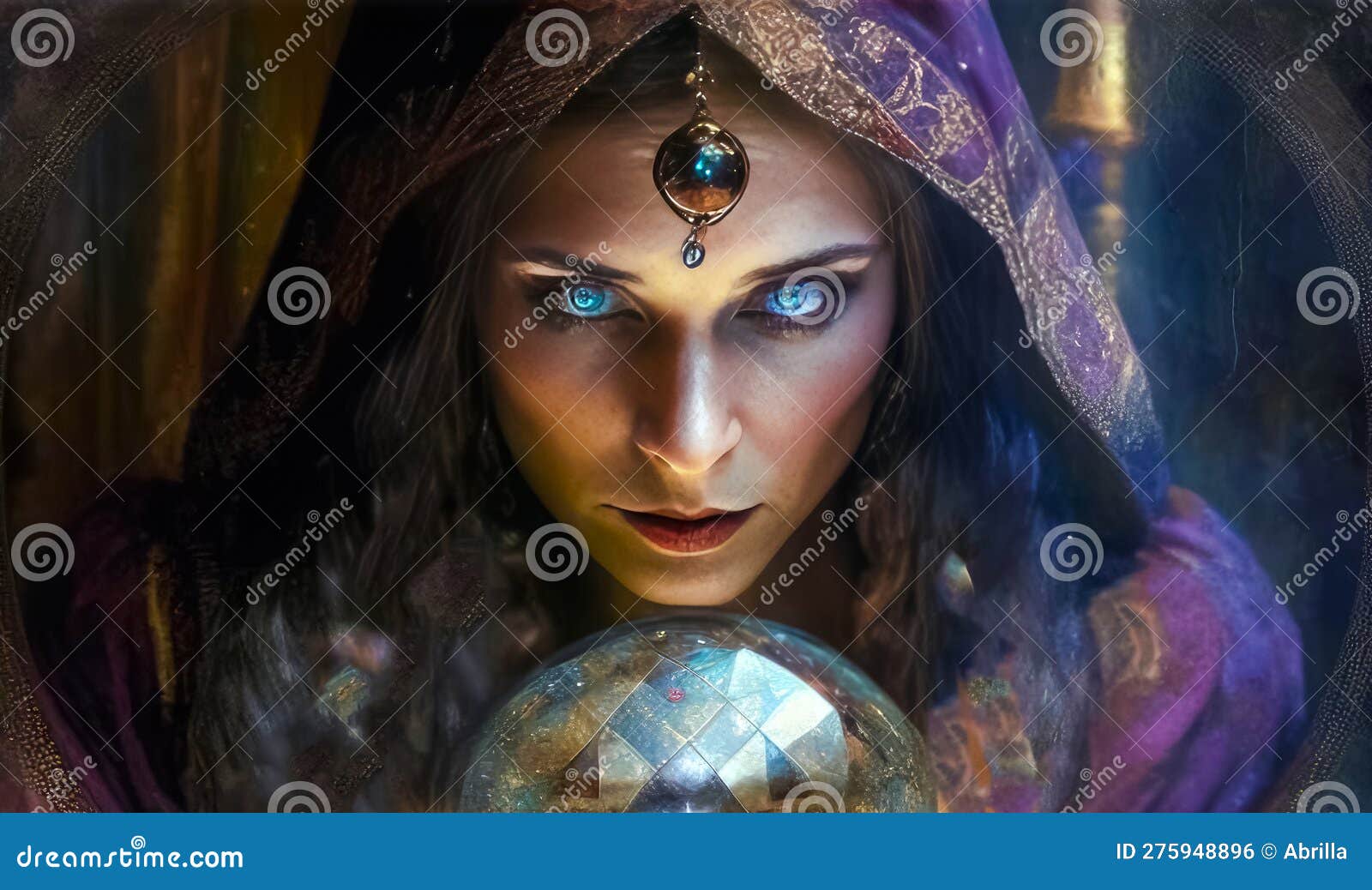 Illustration of a Portrait of a Fortune Teller with a Magic Ball. Stock ...