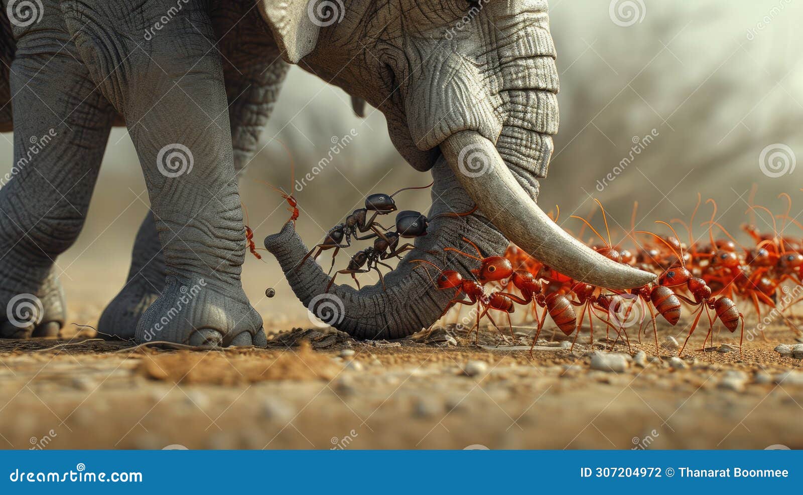 Illustration Portrays an Ant and an Elephant Working Together ...
