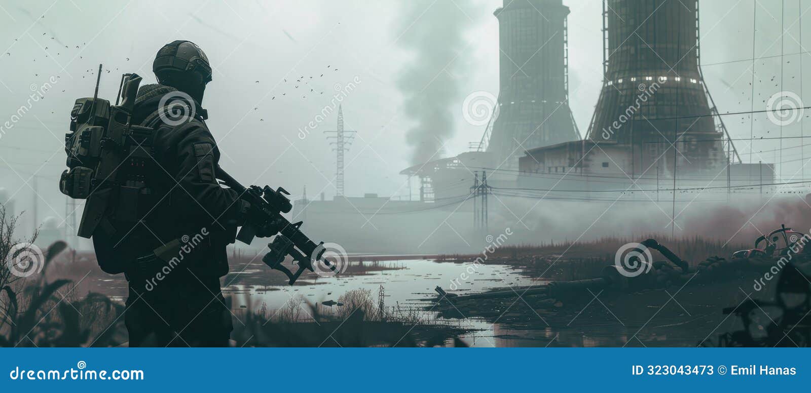 A Lone Stalker in Search of Souls in a Post-apocalyptic World Stock ...