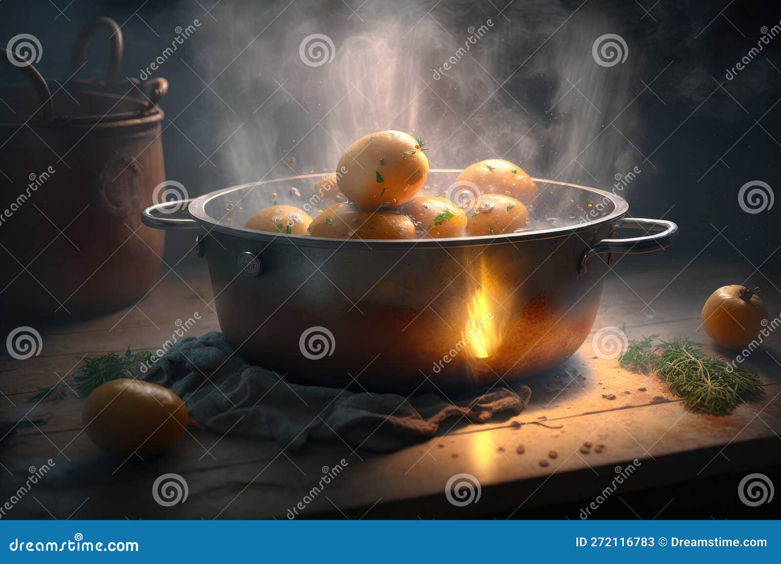 The Old Method Of Boiling Potatoes Stock Illustration | CartoonDealer ...