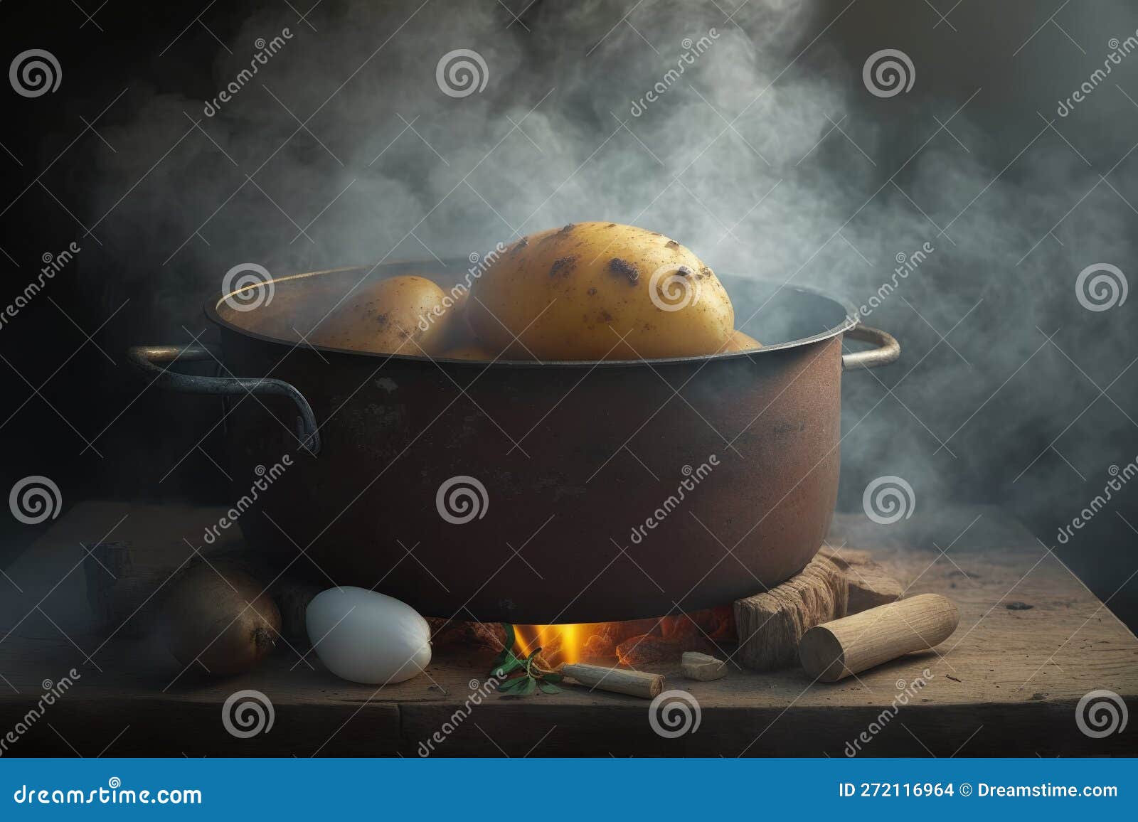 The Old Method Of Boiling Potatoes Stock Illustration | CartoonDealer ...