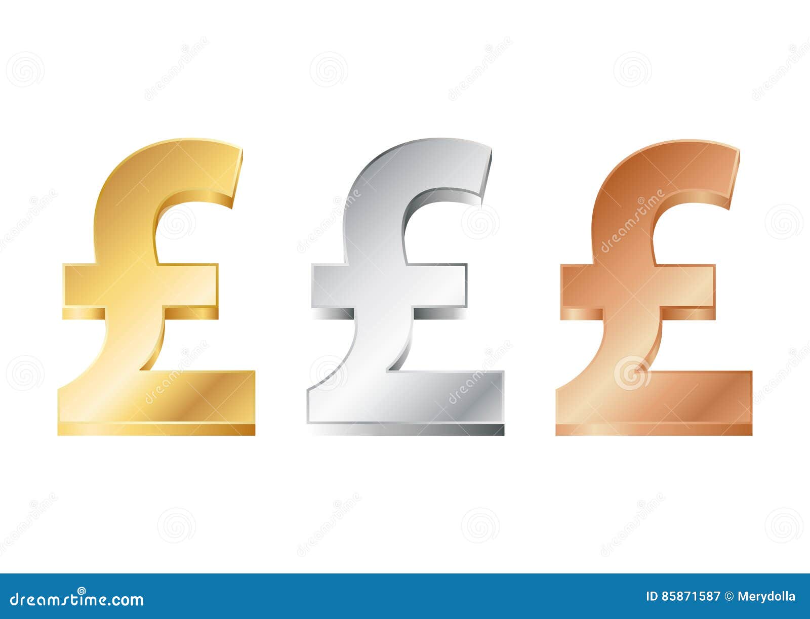 Illustration of Pound Sign in Gold, Silver and Bronze Stock ...