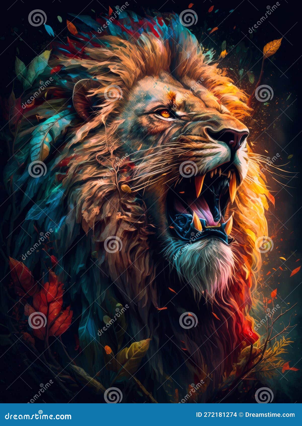 Illustration of Powerful Lion with Impressive Mane and Sharp Teeth.AI ...