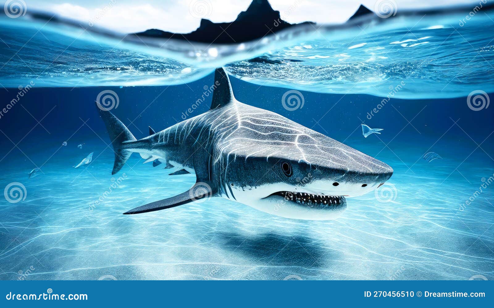 An Illustration of a Powerful Shark Roaming the Depths of the Ocean ...