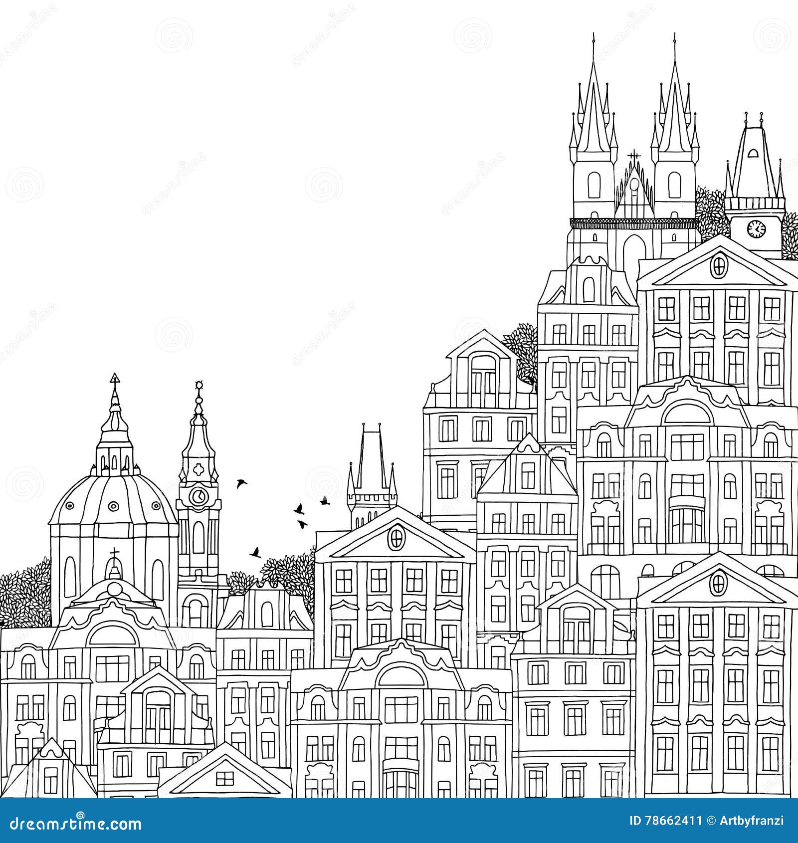 Illustration of Prague with Space for Text Stock Vector - Illustration ...