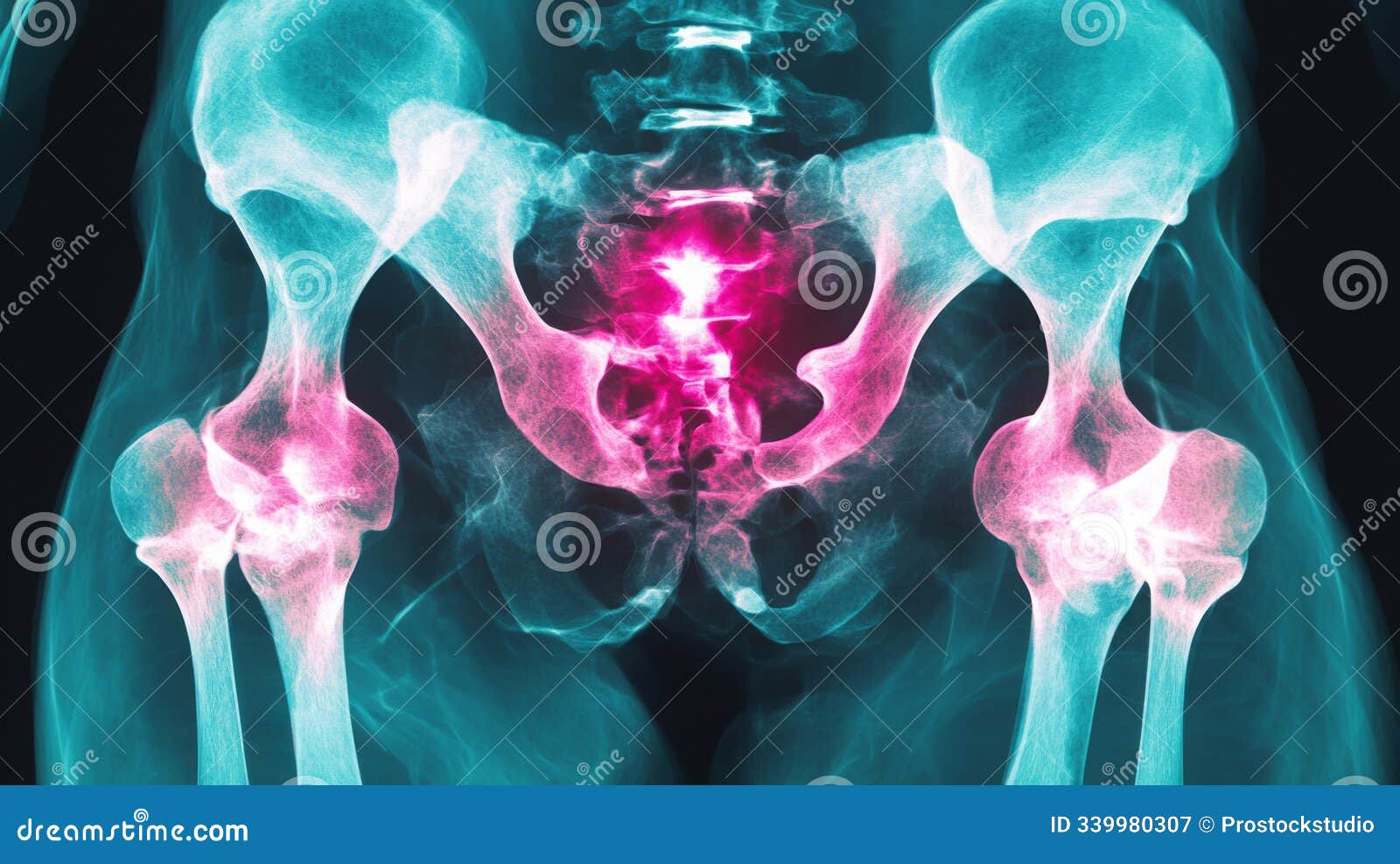 Vivid Medical Illustration of Human Pelvis and Hip Joints, Highlighting ...