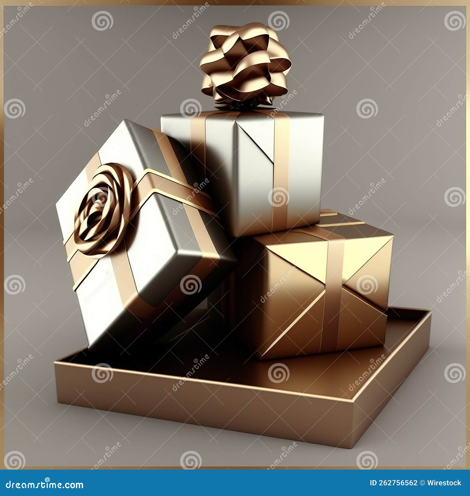 Illustration of Presents with Gold and Silver Packaging Stock ...