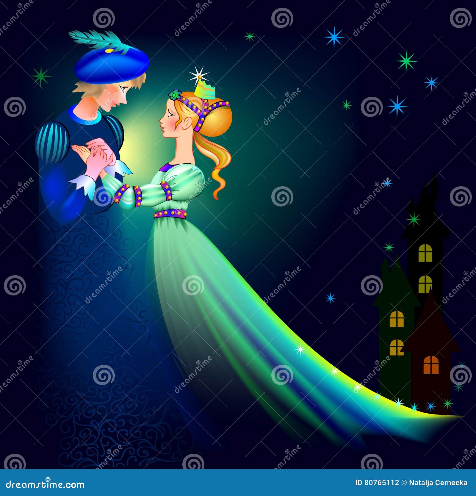 Prince And Princes Fairy Tale Book Cover Illustration. Couple Of ...