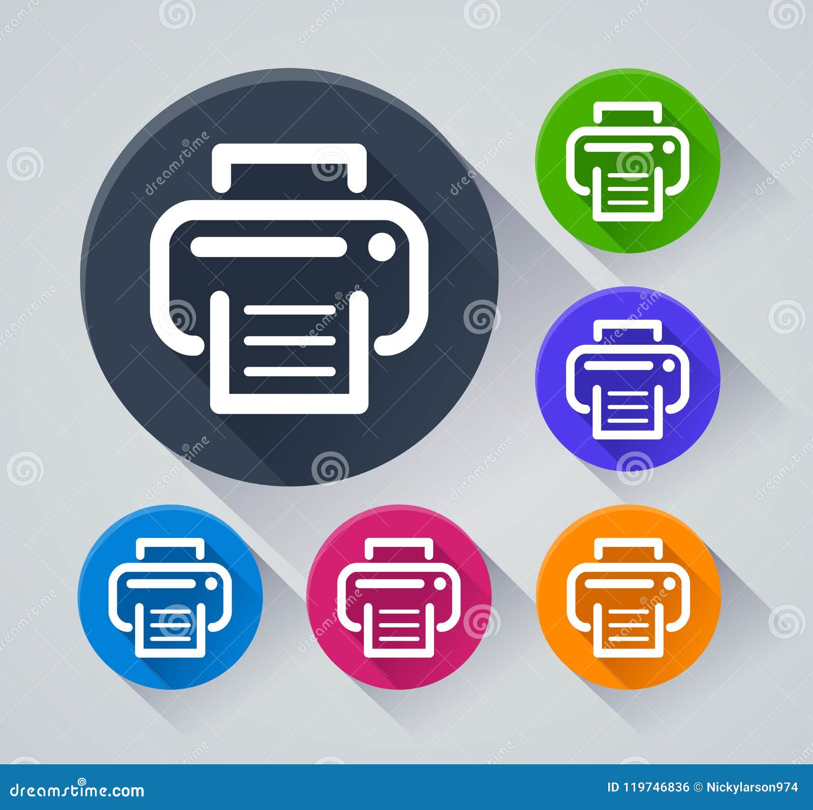 Printer Circle Icons with Shadow Stock Vector - Illustration of symbol ...
