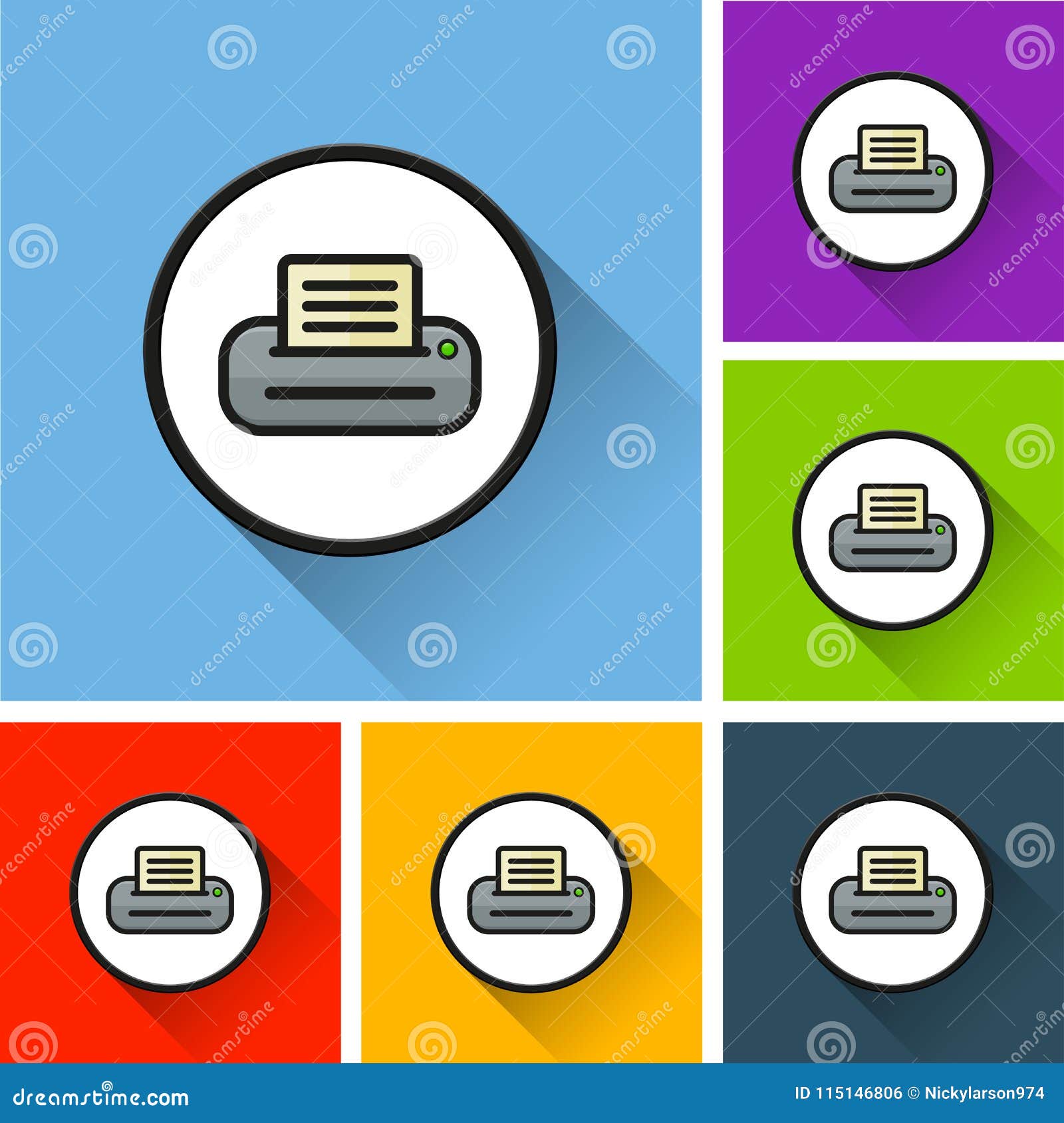 Printer Icons with Long Shadow Stock Vector - Illustration of document ...