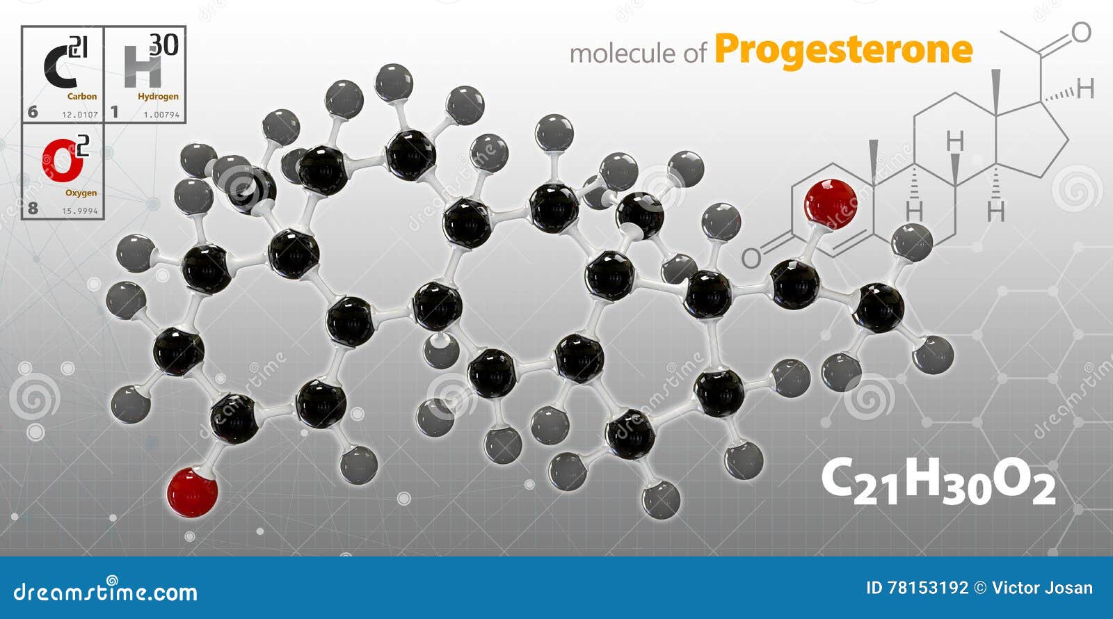 Illustration of Progesterone Molecule Gray Background Stock ...